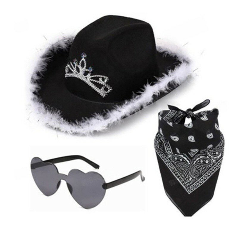 Набор котелок ковбойский с бахромой и декоративными пайетками черный для хэллоуина и рождественских праздников