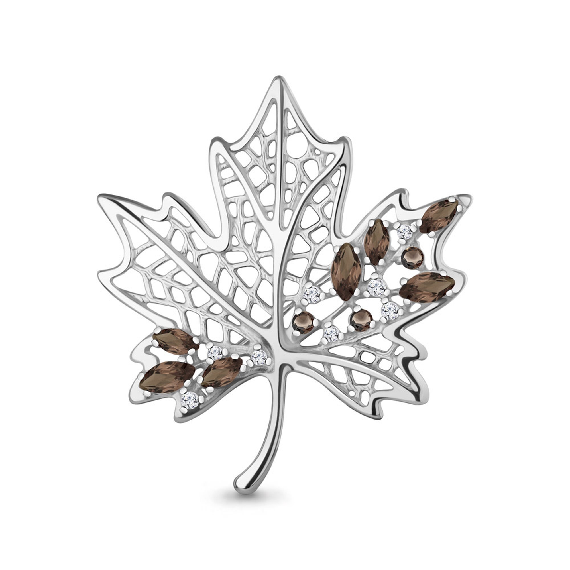 Брошь, серебро, 925 проба, родирование, кварц, фианит