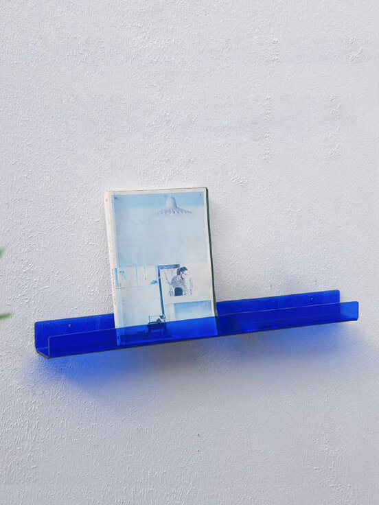 Настенная полка синяя подвесная прозрачная стеклянная Riply 60х15