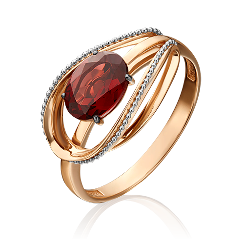 Кольцо, комбинированное золото, 585 проба, гранат