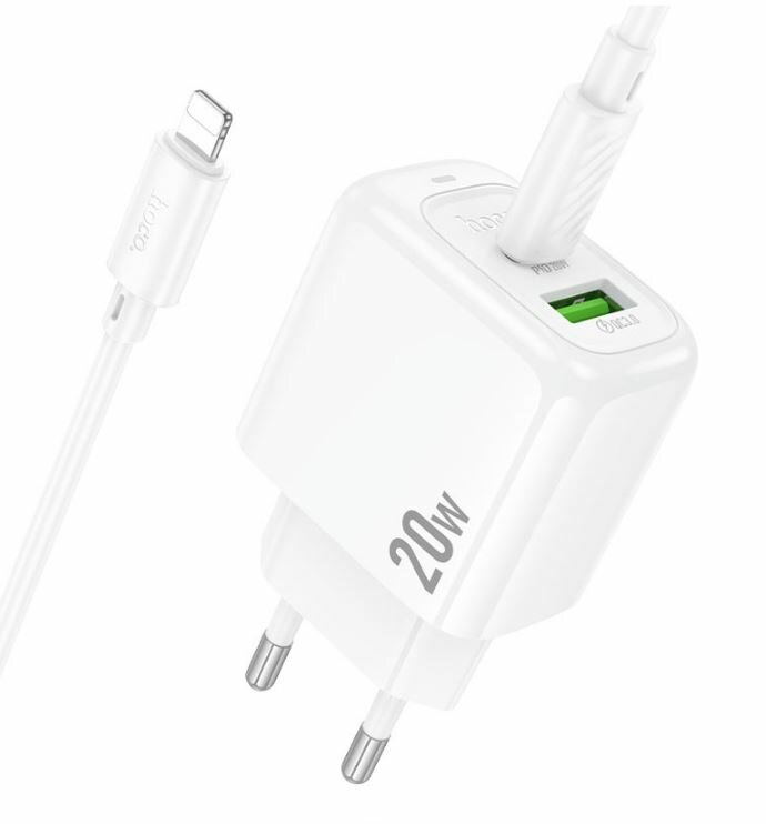 Блок питания сетевой 1 USB, 1 Type-C HOCO CS54A Surplus, 3.0A, PD20Вт, кабель IOS to Type-C, белый
