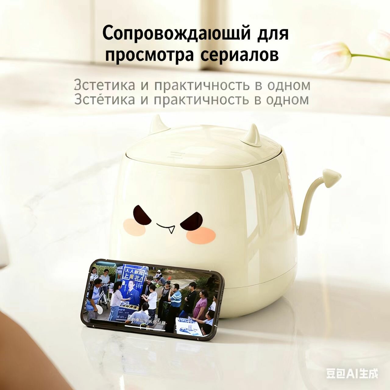 Мусорное ведро "Мальчишка-Дьявол", настольное, с крышкой, пластик, 3.5л, цвет белый