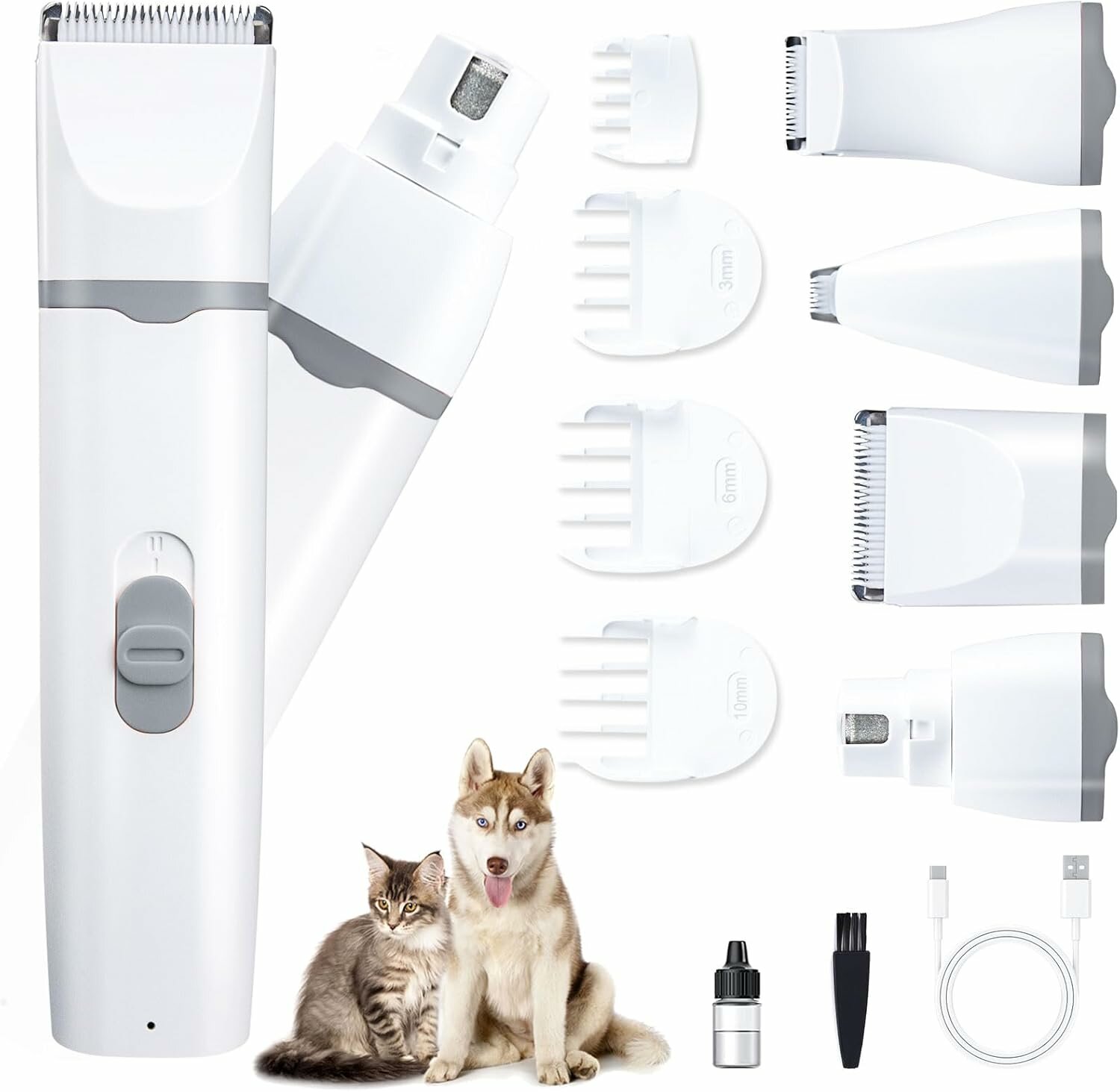 4-в-1 набор для ухода за шерстью собак и кошек 4 регулируемых насадки для лап, лица и ушей