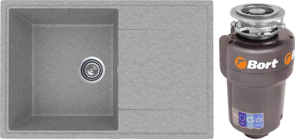 Комплект Мойка Practik PR-M 735-003, светло-серая / Измельчитель Bort Titan Max Power