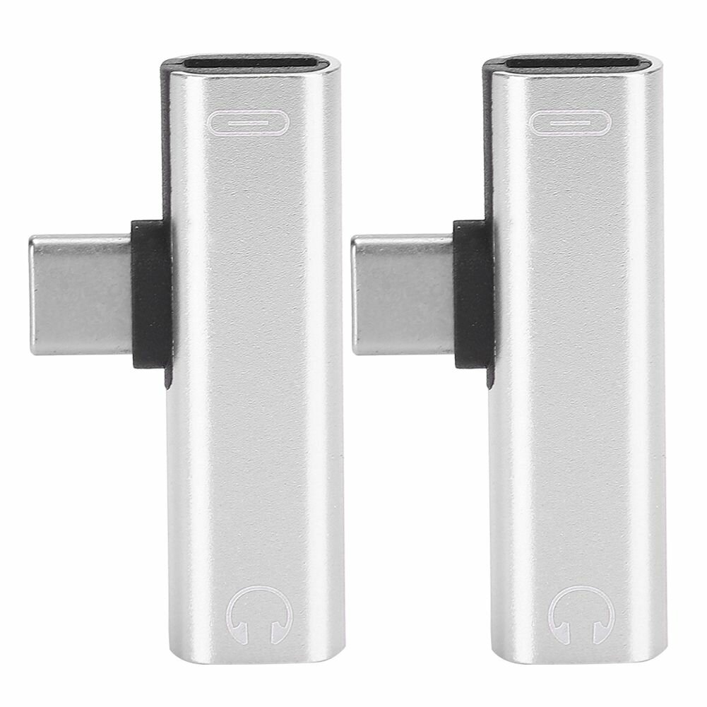 2шт 2 в 1 Вспомогательный Аудиокабель TypeC до 3,5 мм, Проводное Зарядное Устройство, Адаптер для Распределителя гарнитуры (серебристый)