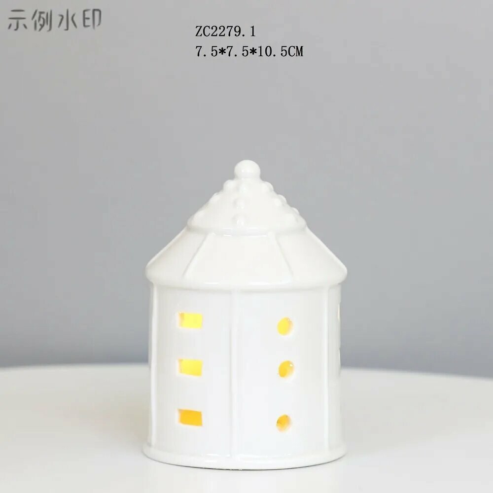 Домик с подсветкой декоративный фарфоровый из коллекции New Year Essential белый статуэтка новогодняя