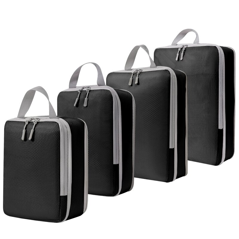 Черный компрессионный набор для путешествий - 4 предмета, организатор с экономией пространства для багажа, компактный и