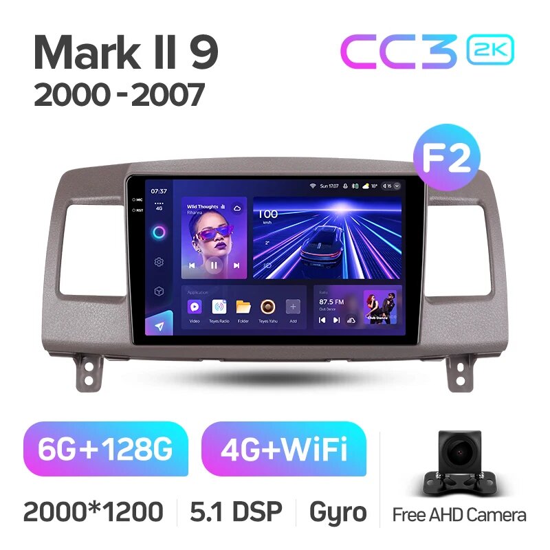 TEYES Тиайс CC3 2K Штатная магнитола For Тойота Марк 2 110 For Toyota Mark II 9 GX110 2000 - 2007 до 8-ЯДЕР, до 6 + 128ГБ 27EQ + DSP автомагнитола 2 DIN DVD android 10 мультимедиа автомобиля головное устройство Mark2 2K 128G-F2