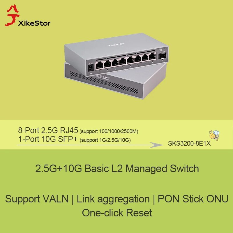 XikeStor 2.5G коммутатор 8 портов RJ45 1 порт SFP+