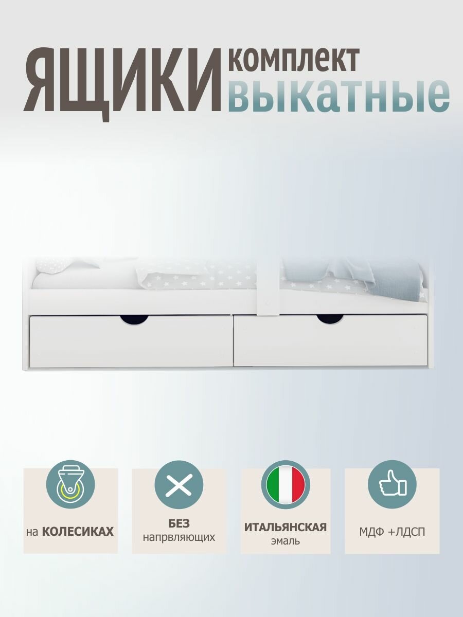 Комплект выкатных ящиков New Kids, белый, для кровати 160x80 см