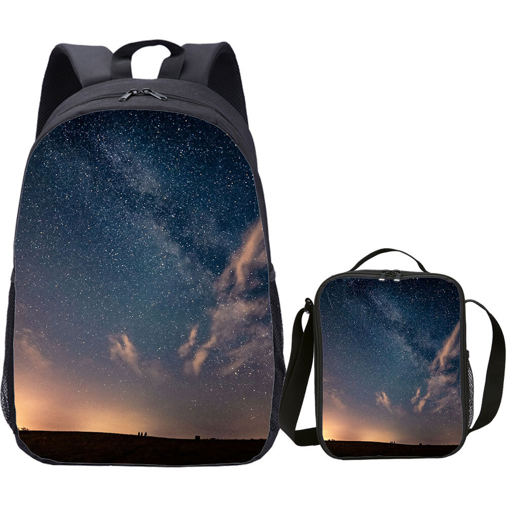 Школьная сумка Cosmic Starry Sky с цветной печатью 17-дюймовый большой емкости для учеников начальной школы Школьная сумка для обеда Костюм
