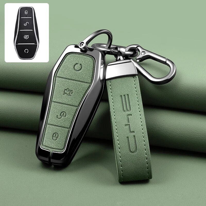 Новый чехол для автомобильного ключа из овчины из сплава для BYD Song Pro Plus Max Dmi EV Seal Dolphin, ключ с дистанционным управлением, автоаксессуары B-green-2