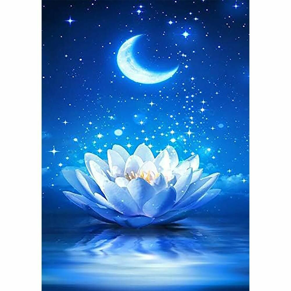 Алмазная мозаика большая картина "Пляжный лунный свет" 30х40 см со светящимся в темноте стразами и 5Д элементами