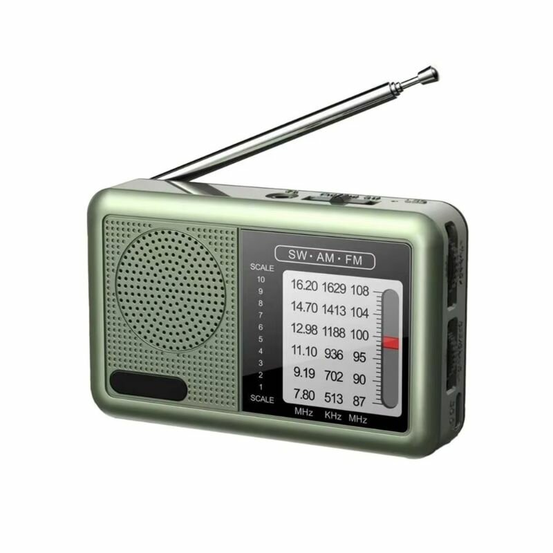 Мини-радиоприемник с зарядным кабелем и аккумулятором-зеленый