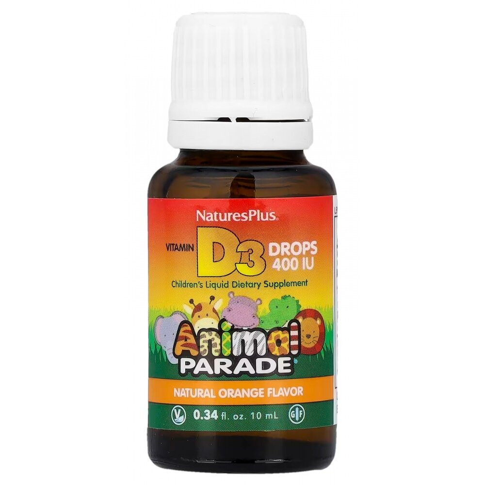 NaturesPlus Vitamin D3 400 IU Drops Animal Parade, 10 мл, Вкус Natural Orange / Натуральный Апельсин