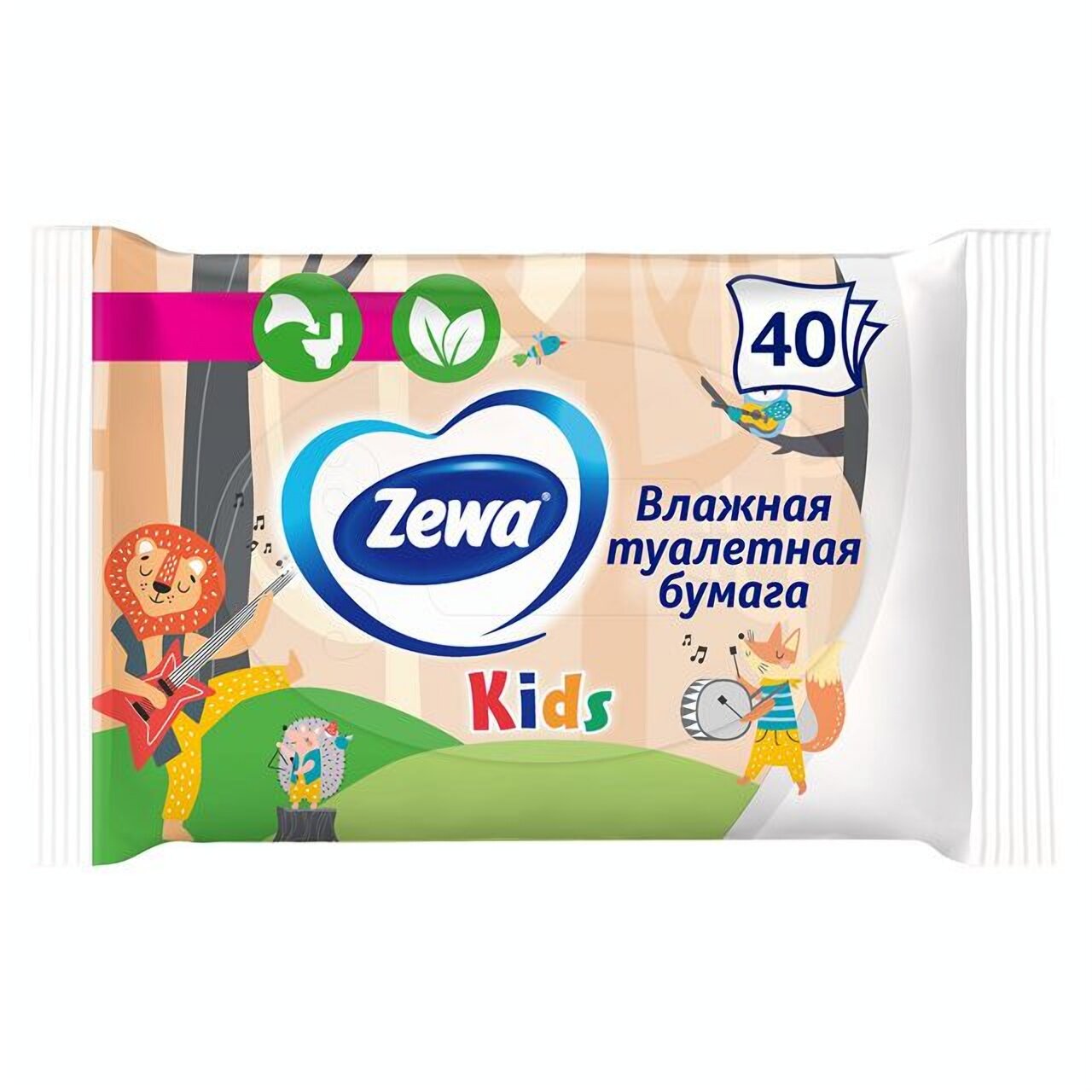Влажная туалетная бумага Zewa "Kids", 100% волокно натурального происхождения, 40 листов
