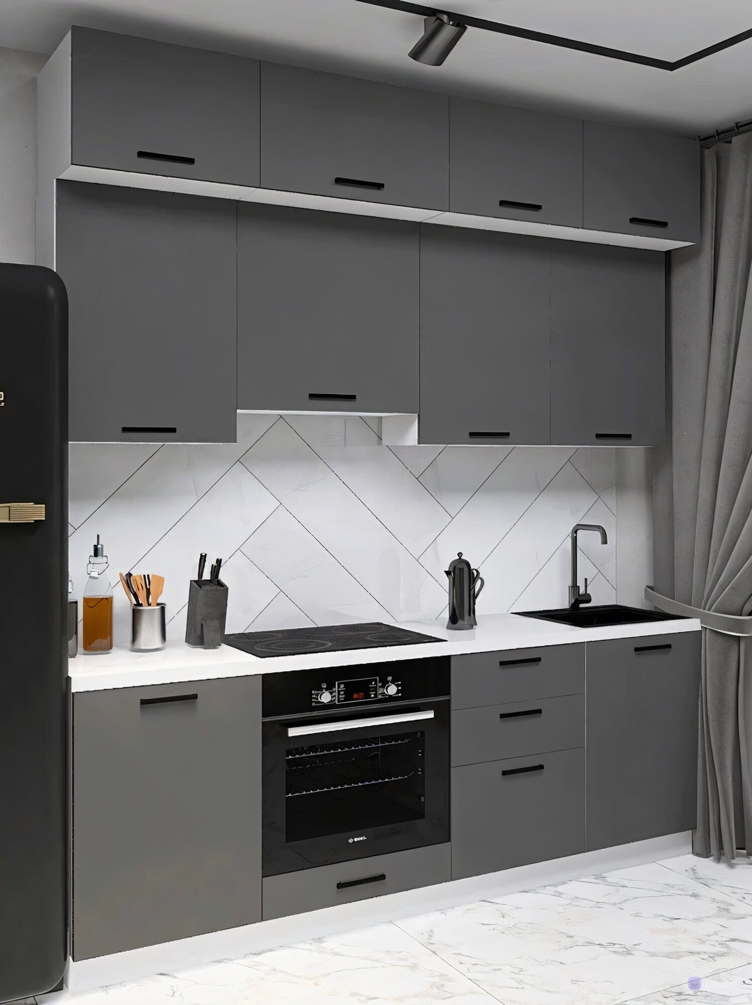 Кухонный гарнитур Урбан 2.1 м, мебель для дома и кухни, Белый / Графит серый