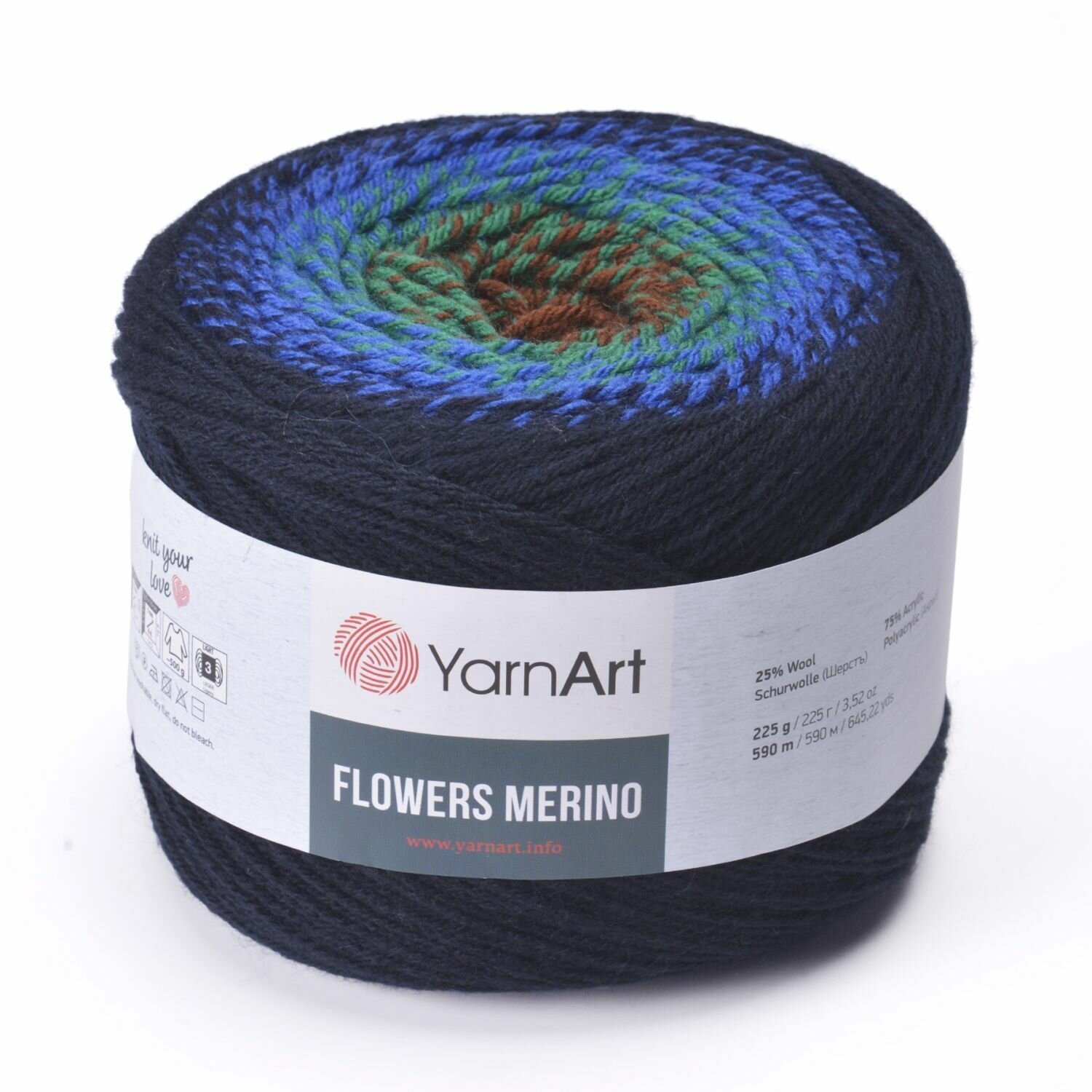 Пряжа Flowers Merino (YarnArt), тем. синий - 554, 25% шерсть, 75% акрил, 2 мотка, 225 г, 590 м.