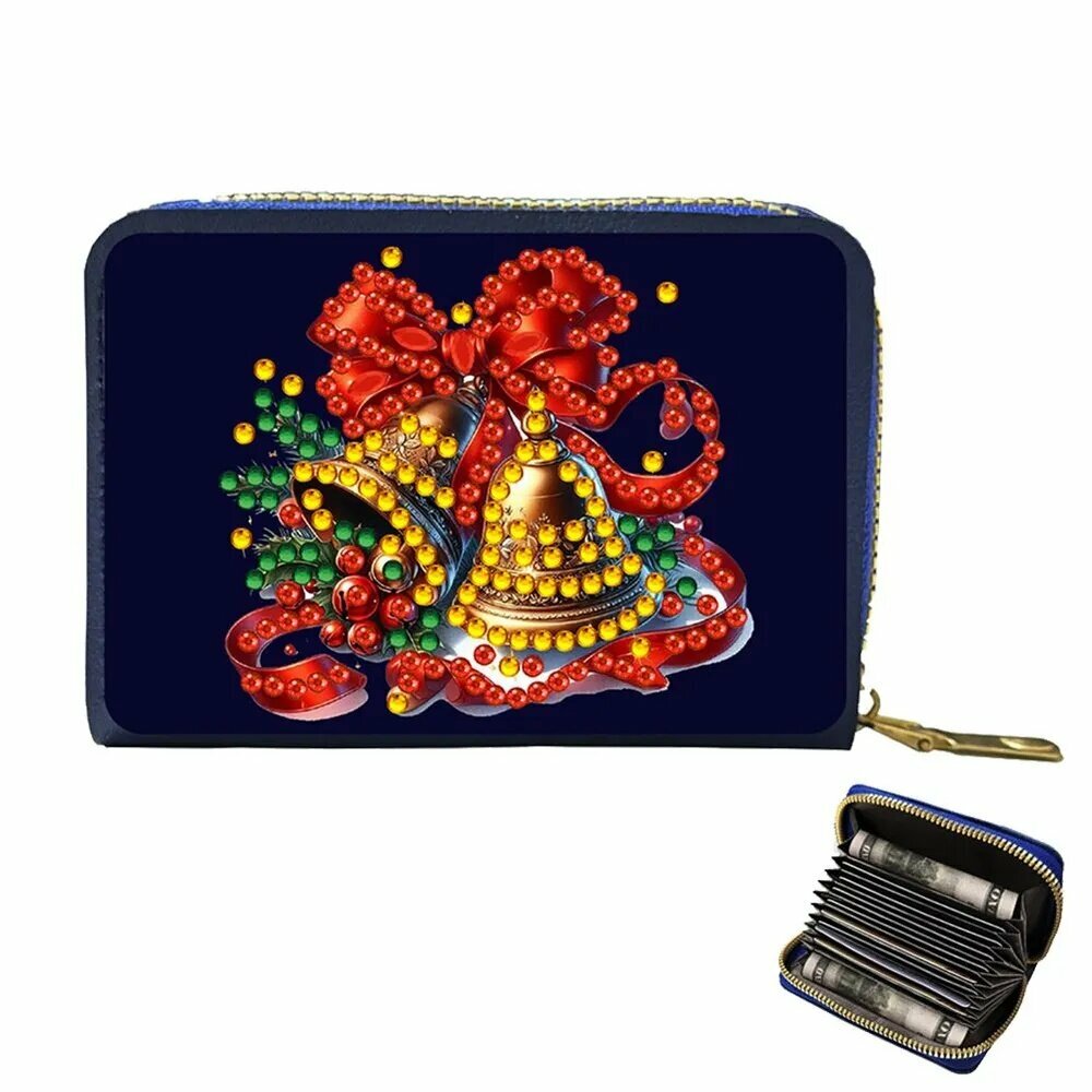 Чехол-кредитница с ручной вышивкой стразами, искусственная кожа