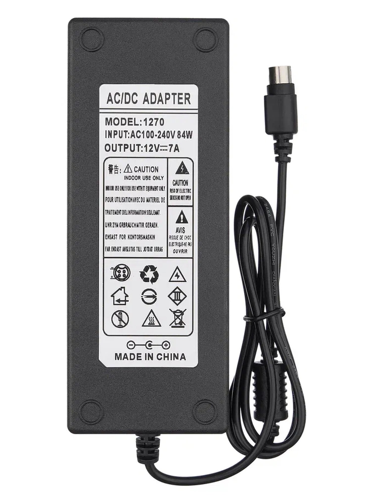 Блок питания для монитора LCD 12V, 7A, 84W (штекер 4 pin), черный