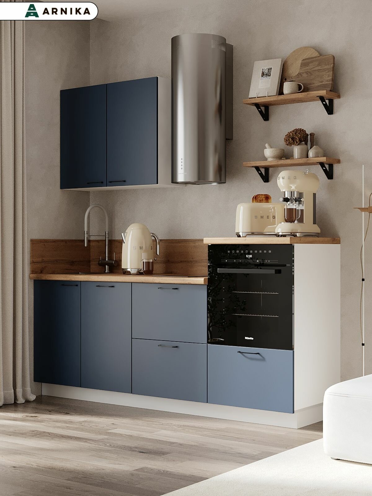 ARNIKA Кухонный гарнитур со столешницей "Дакия" 2,1м х 2,4м, цвет ежевика (синий), фасад пленка ПВХ