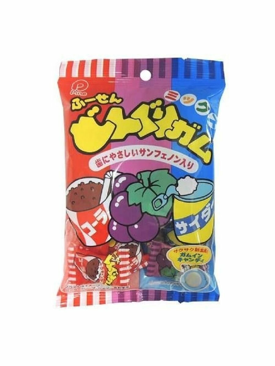 Карамель леденцовая Pine с жевательной резинкой внутри микс вкусов (кока-кола, газировка, виноград) (5пакетов х 110г)