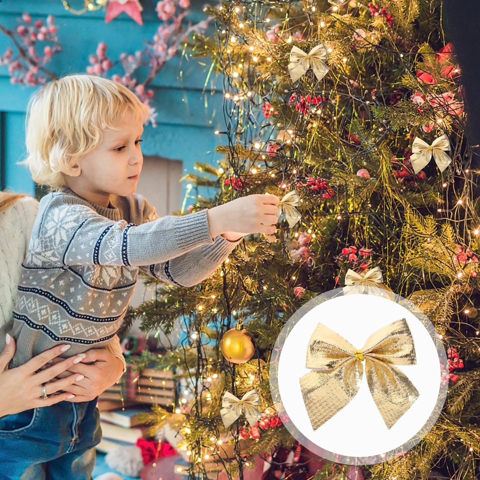 Мини-банты из флока золотого цвета для рождественского декора ёлки, 120 штук