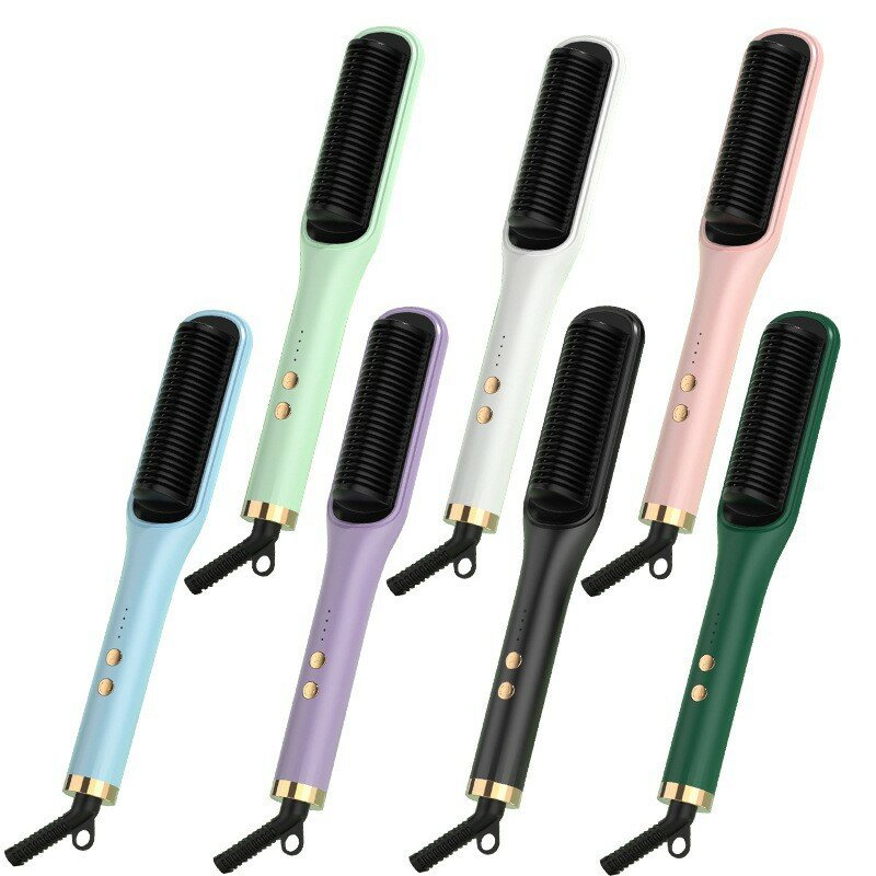 Беспроводная расческа для выпрямления волос с отрицательными ионами, портативный утюжок для завивки и выпрямления, двойного назначения, электрическая расческа для объема