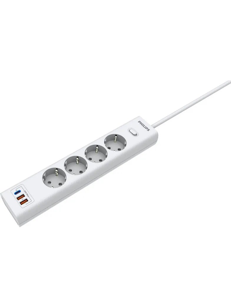 Сетевой фильтр Philips CHP4346WC/51 4 Розетки с USB PD/QC3.0 (5/9/12В) 20Вт кабель - 5M белый