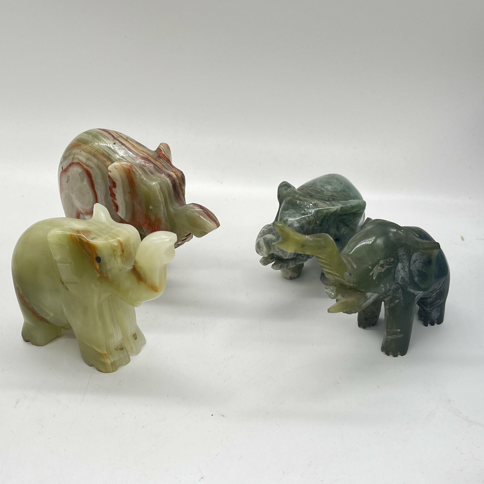 Набор из 4 статуэток слонов (подбор), натуральный камень, резьба, Азия, 1990-2010 гг.