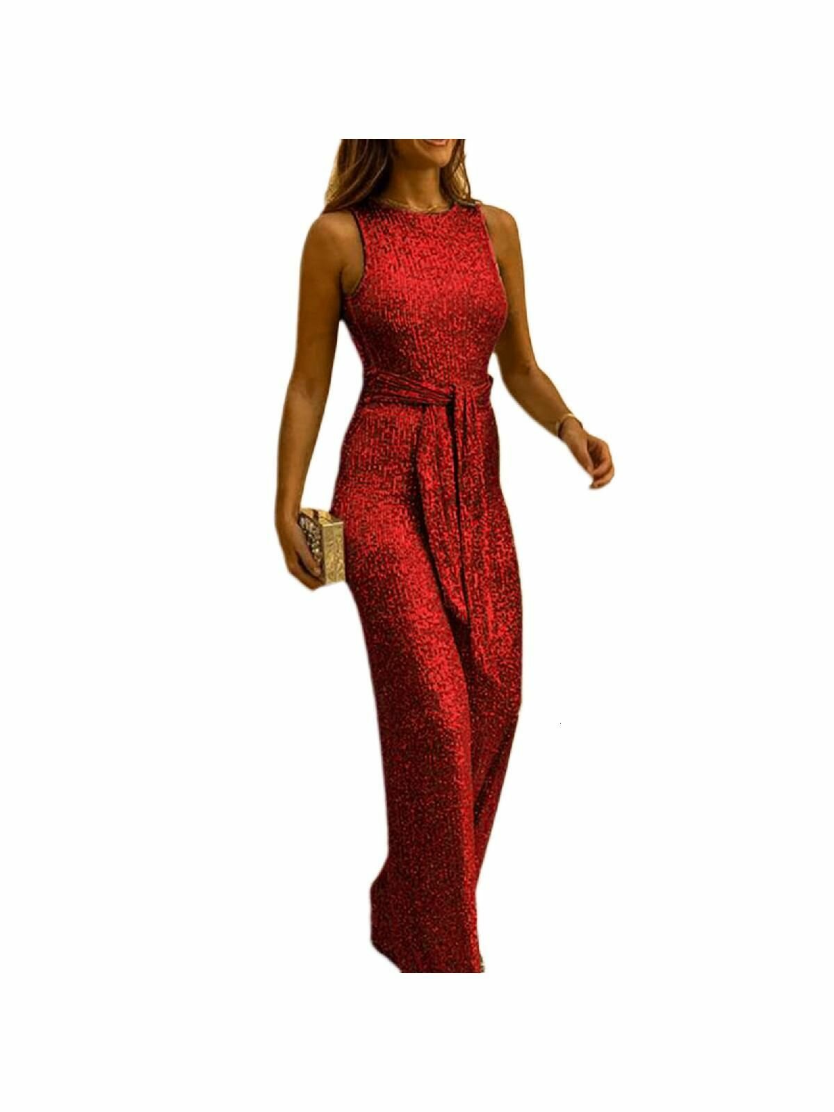 Женский блестящий комбинезон без спинки, Бургундский - XXL