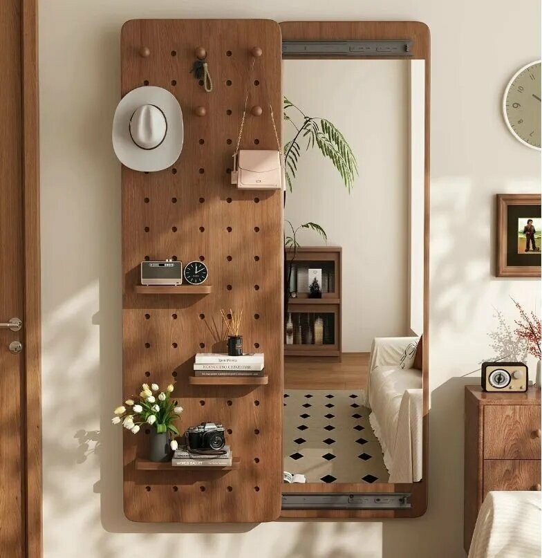 Зеркало настенное, раздвижное, 40x120см, дубовая рама, цвет коричневый/зелёный