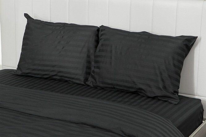 Постельное белье Страйп Сатин, полутороспальный, Черный