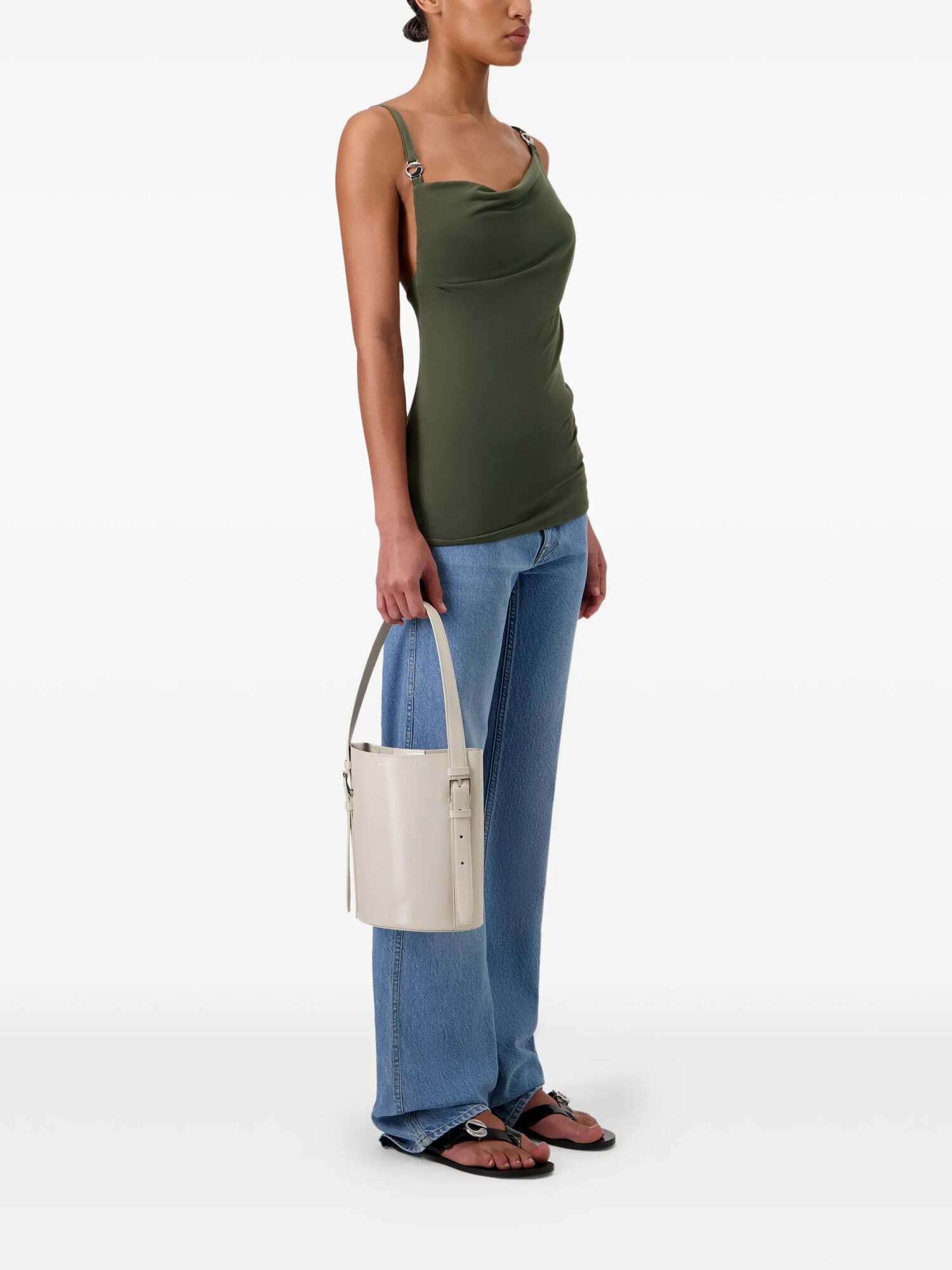 Блуза Coperni Draped strap logo blouse, размер 38, green — фото 1