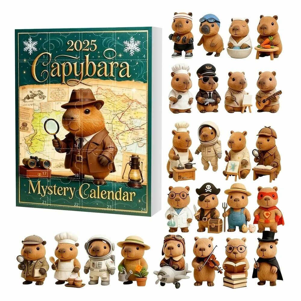 Адвент-календарь Капибара , 24 дня, рождественские подвески в виде мультяшной капибары, праздничный декор