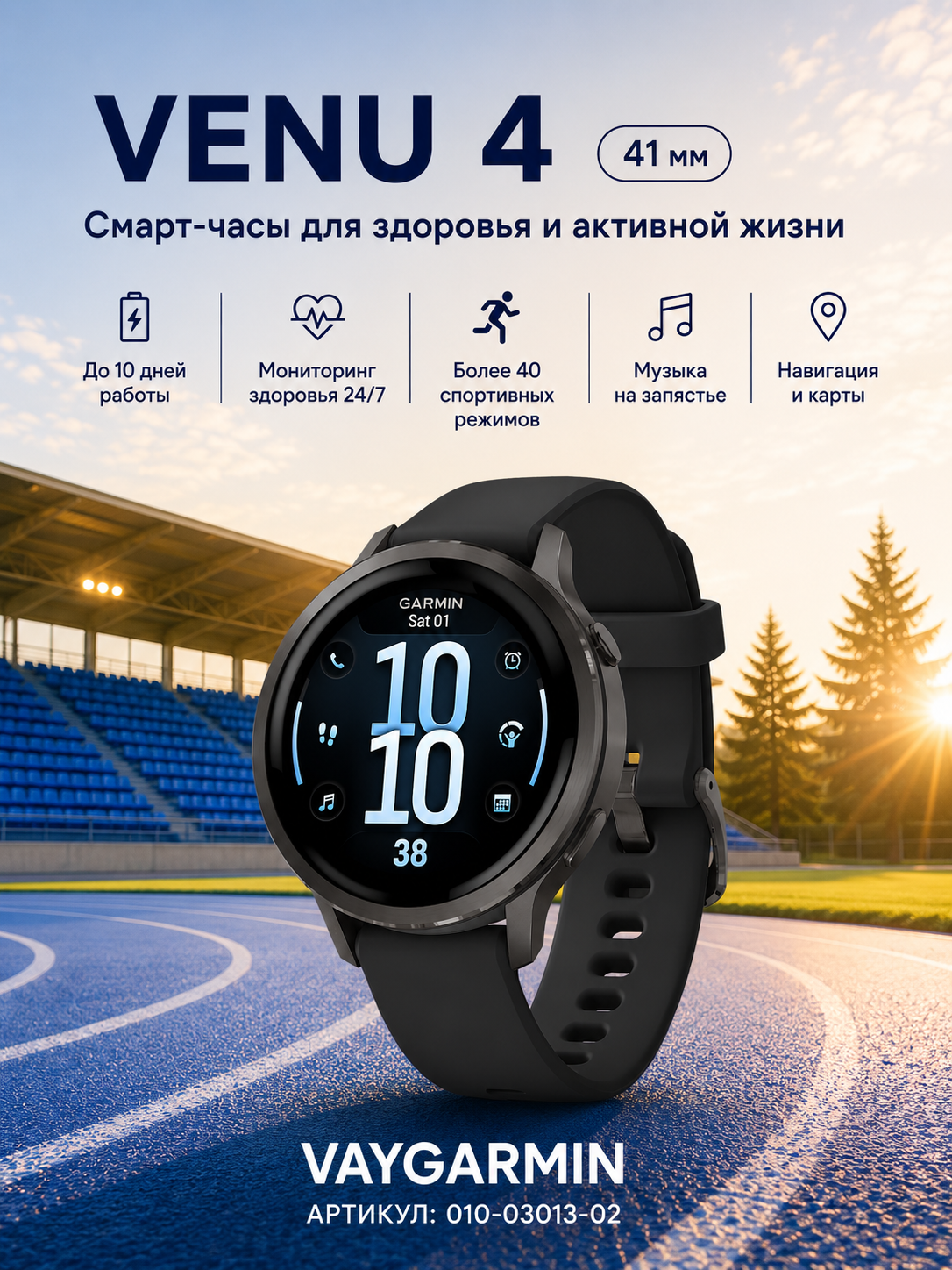 Смарт-часы Garmin Venu 4 - 41мм Slate with Black Silicone Band (010-03013-02)