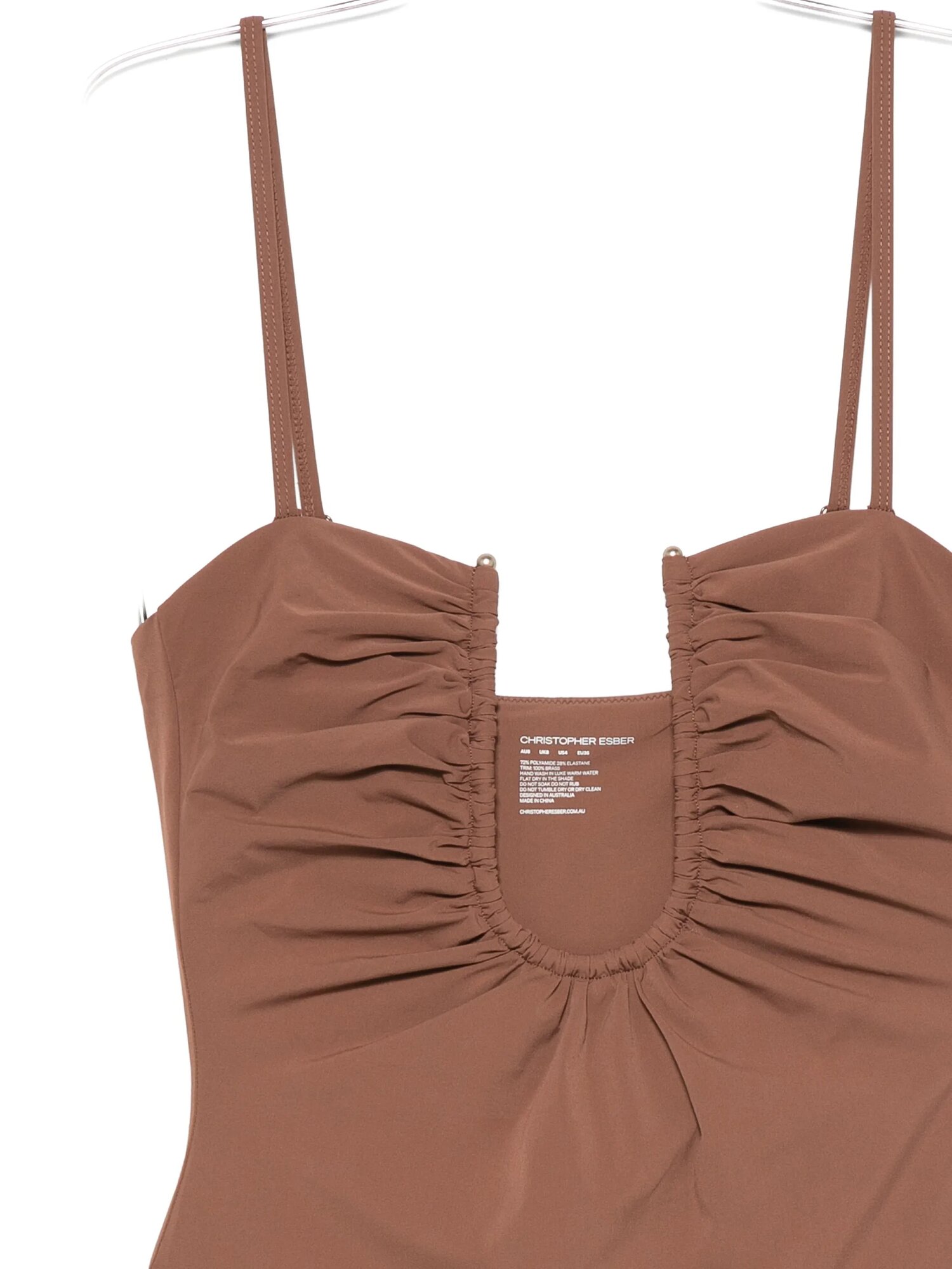 Купальник Christopher Esber Arced ruched swimsuit, размер 8, коричневый — фото 1