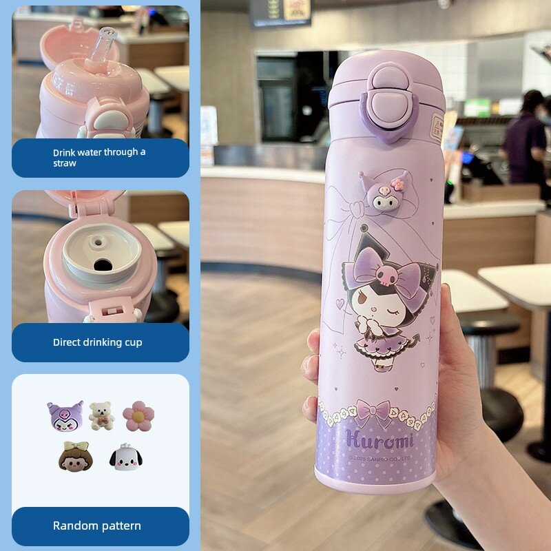 Sanrio Kuromi 500 мл вакуумная чашка с двойным отверстием и случайной 3D наклейкой