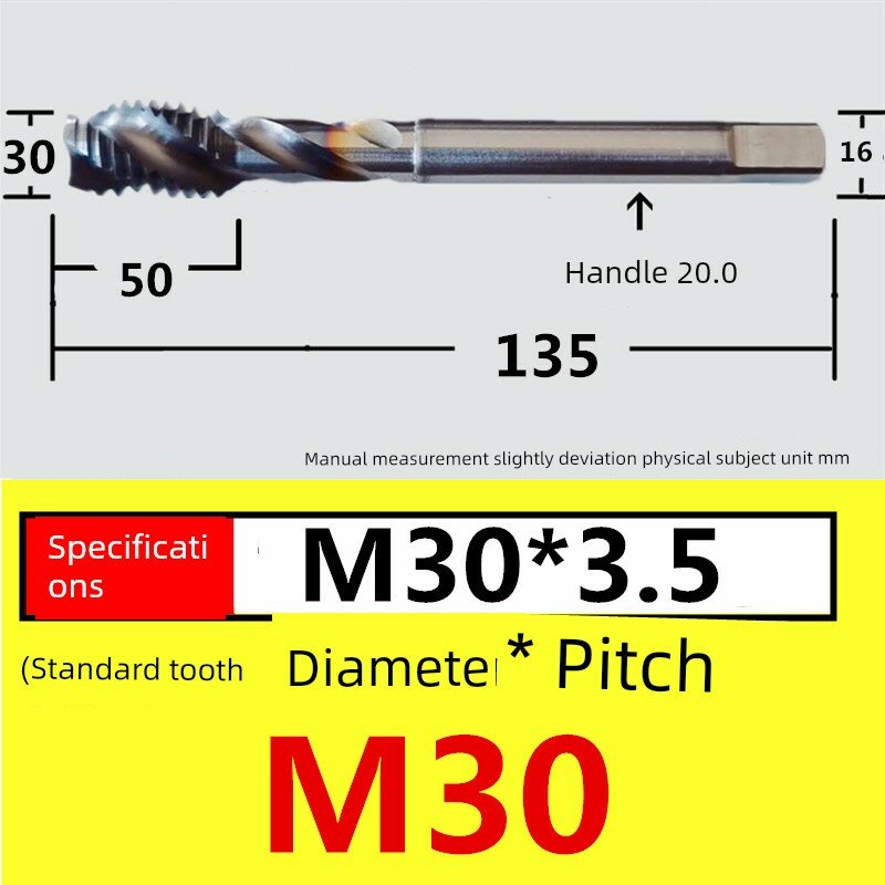 Высококобальтовый спиральный метчик M30 x 3.5 для глухих отверстий, нержавеющая сталь, 5% содержание кобальта