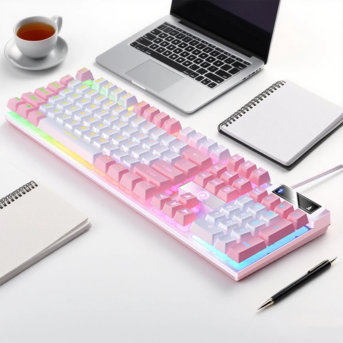 Игровая клавиатура YINDIAO K500, Розовый, White-pink