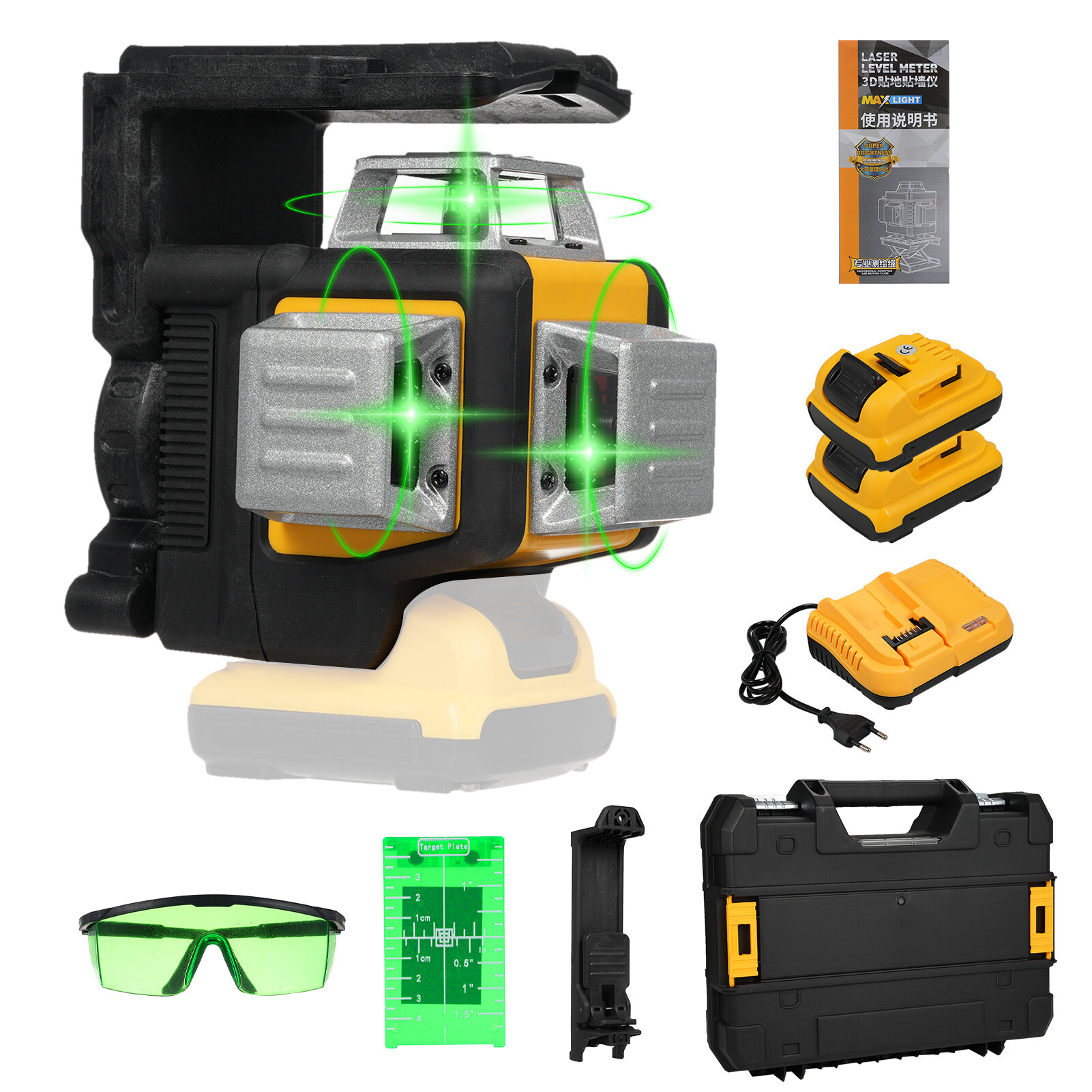 12-линейный 3D-уровень с самовыравниванием, 30 метров, прочный для использования на открытом воздухе и в помещении, зеленая линия, 3x360° горизонтальный/вертикальный инструмент для строительства и развешивания картин.