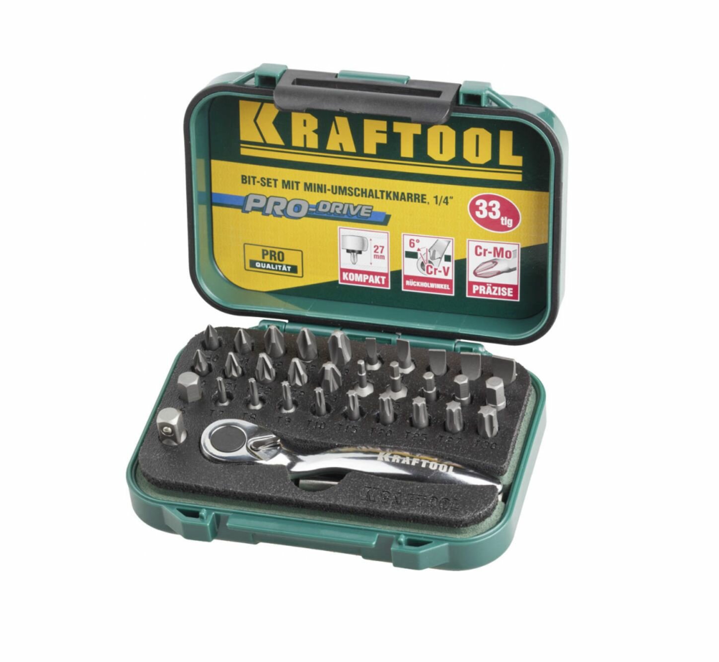 Набор бит с мини трещоткой 1/4" Kraftool EXPERT 33 предмета