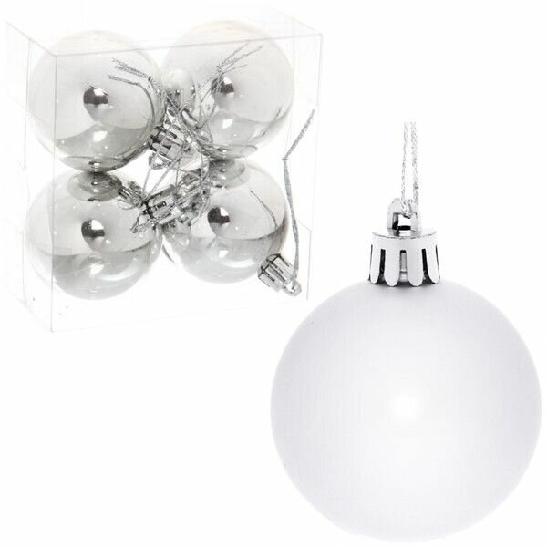 Елочные игрушки Серпантин Новогодние шары 5 см 4 шт "Глянец" цвет серебро
