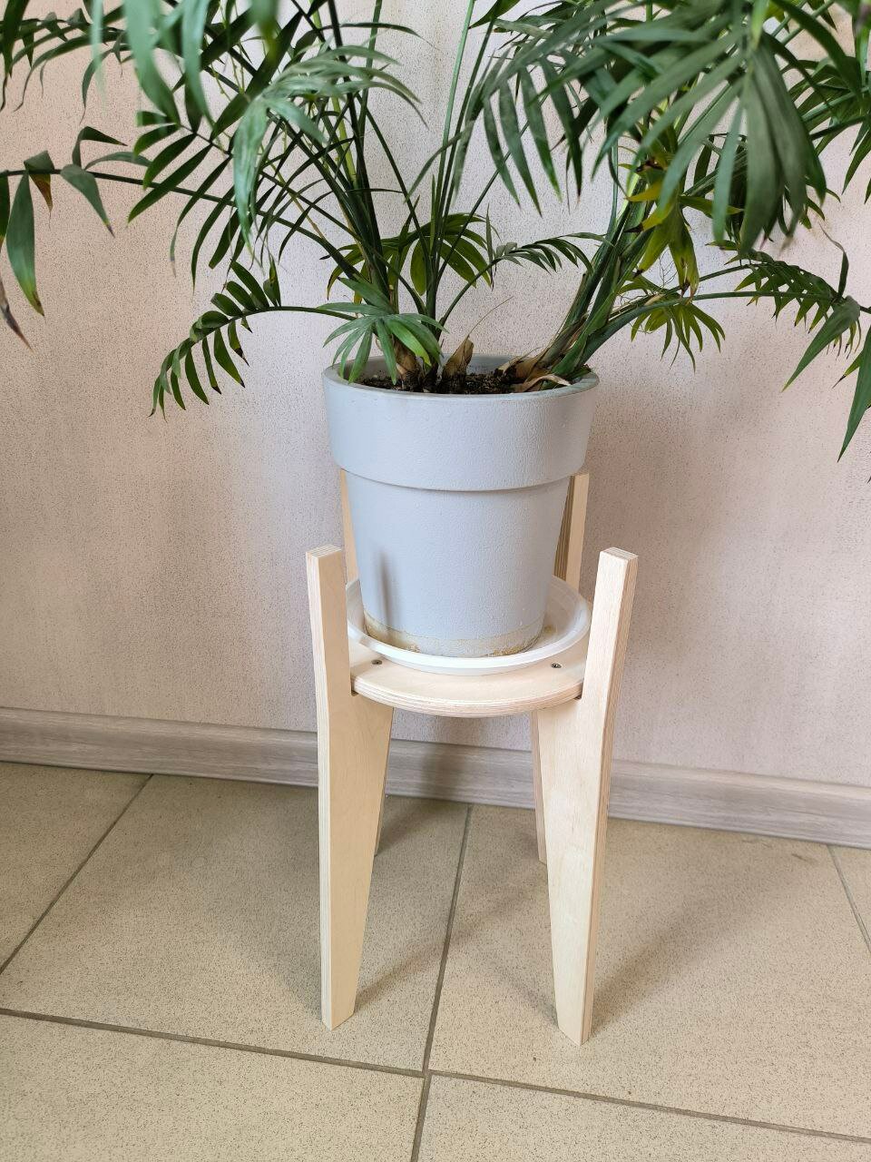 Подставка под цветы напольная дерево натуральная без покрытия 3 ножки + фиксатор горшка