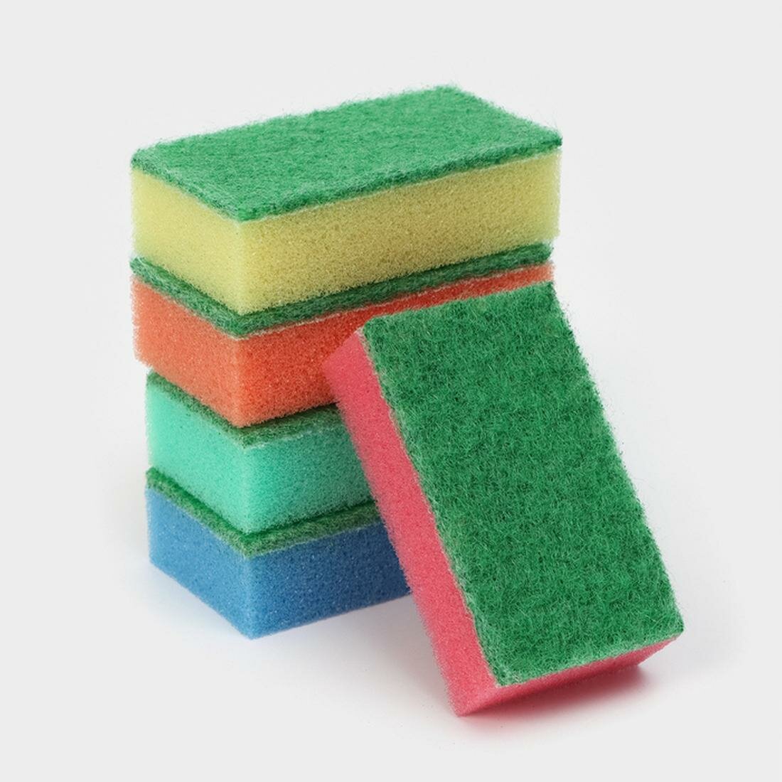 Губка для посуды с чистящим слоем Доляна «Эконом», 7,5×4,5×2,5 см, 5 шт