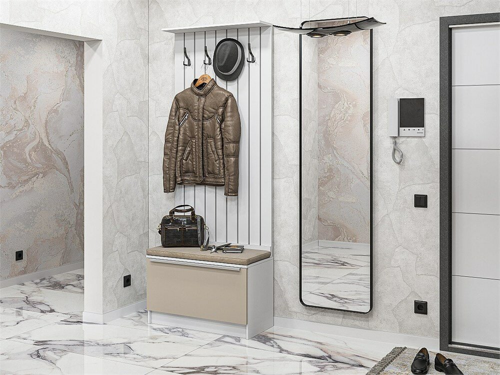 VVT Прихожая Стиль-01, каркас ЛДСП Белый, фасад МДФ Silky Grey, 2070*800*380 Silky Grey