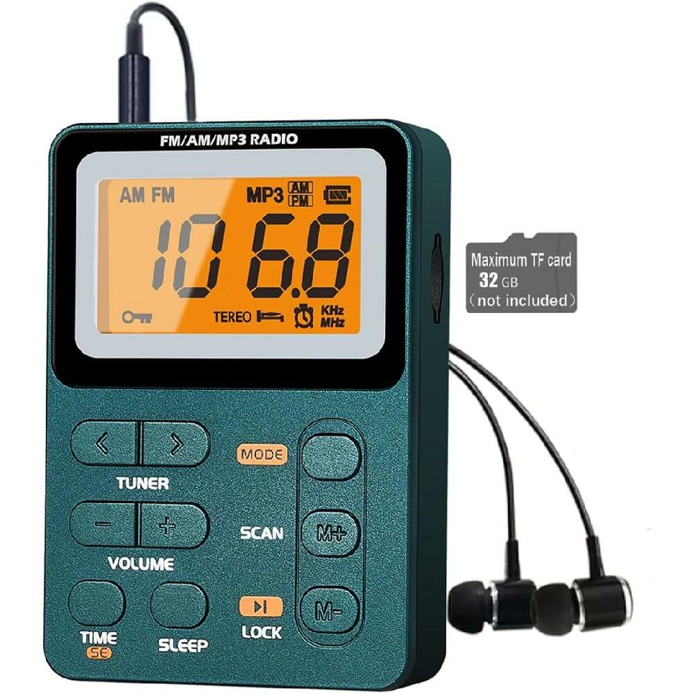 Зарядные портативные AM FM - радио с цифровой настройкой, MP3, стерео - наушники, большой жидкокристаллический экран, розетка TFCard