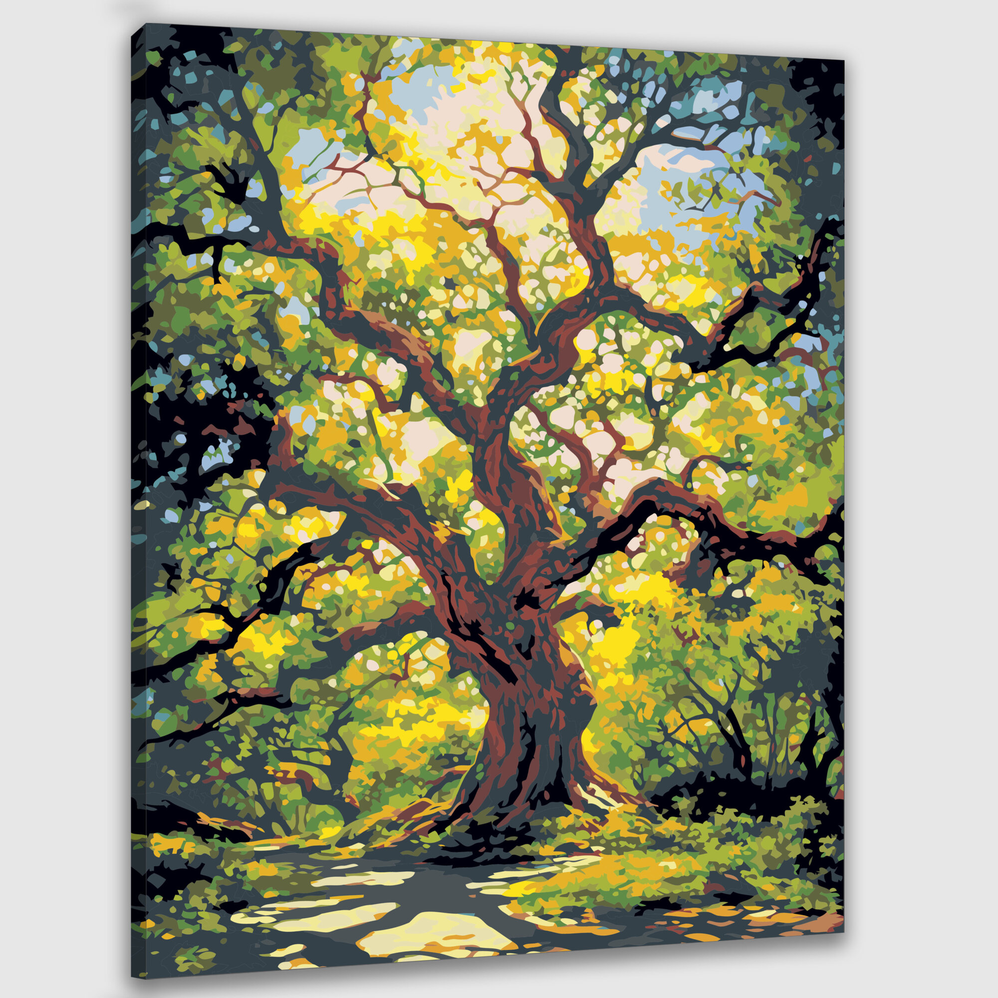 Картина по номерам 40x50 см, картина, масло, дуб, ветви, крона, листья, зеленый, прорисовка, детали, свет, тени