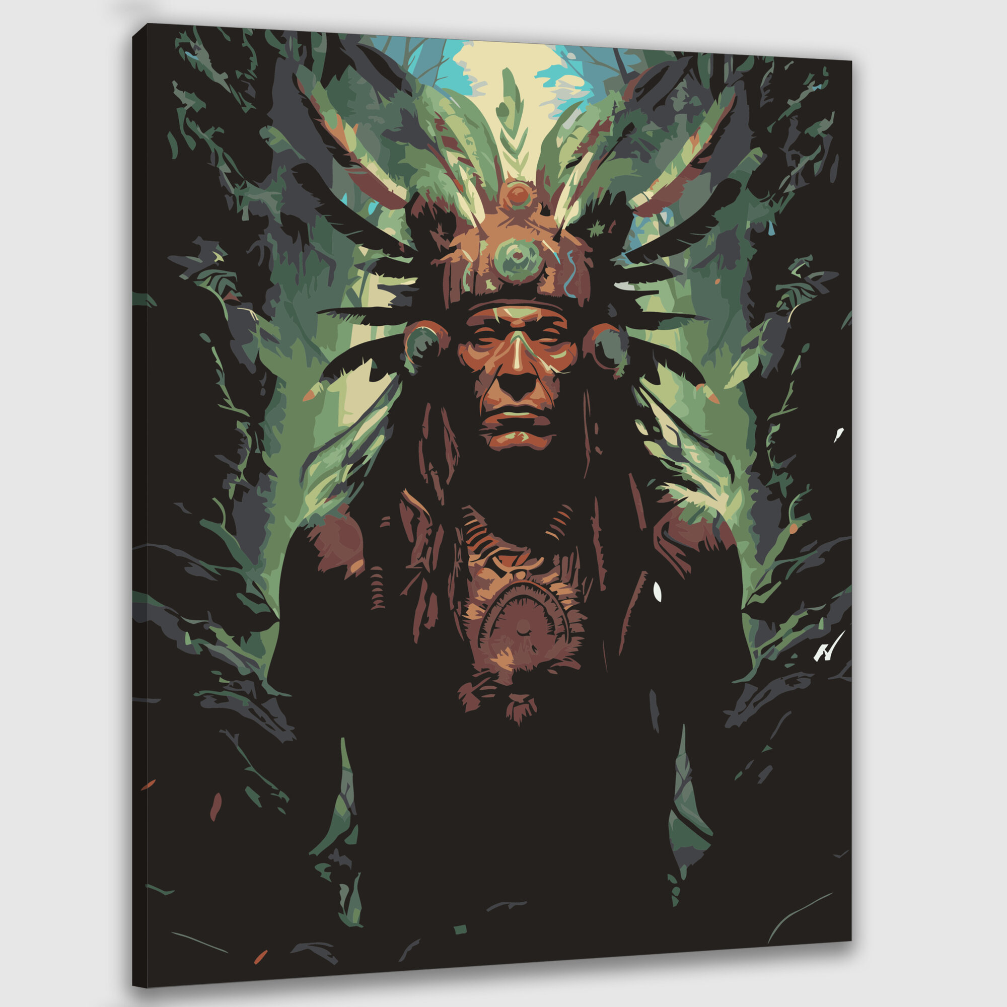 Картина по номерам 40x50 см, шаман, мистический лес, энергии, духи, светящиеся глаза, древняя мудрость