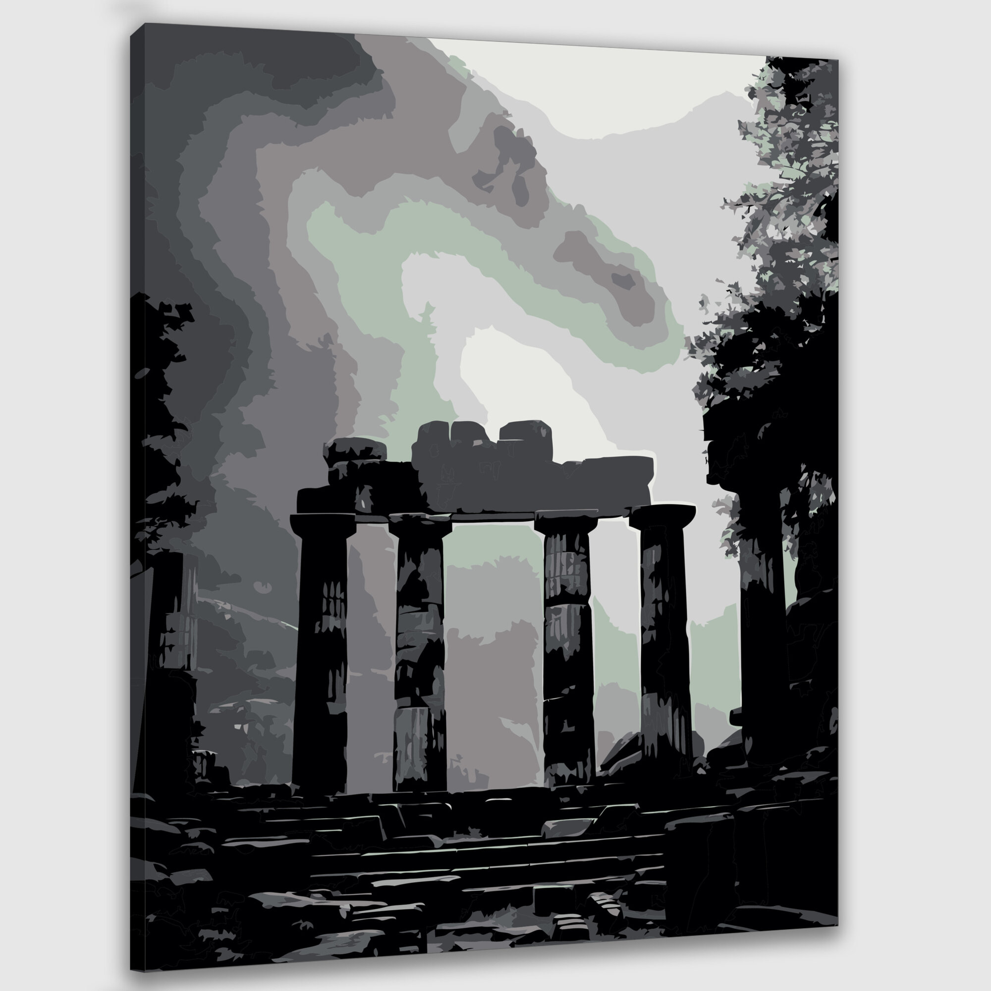 Картина по номерам 40x50 см, фотография, храм Аполлона, Дельфы, мистический туман, древние руины, таинственность